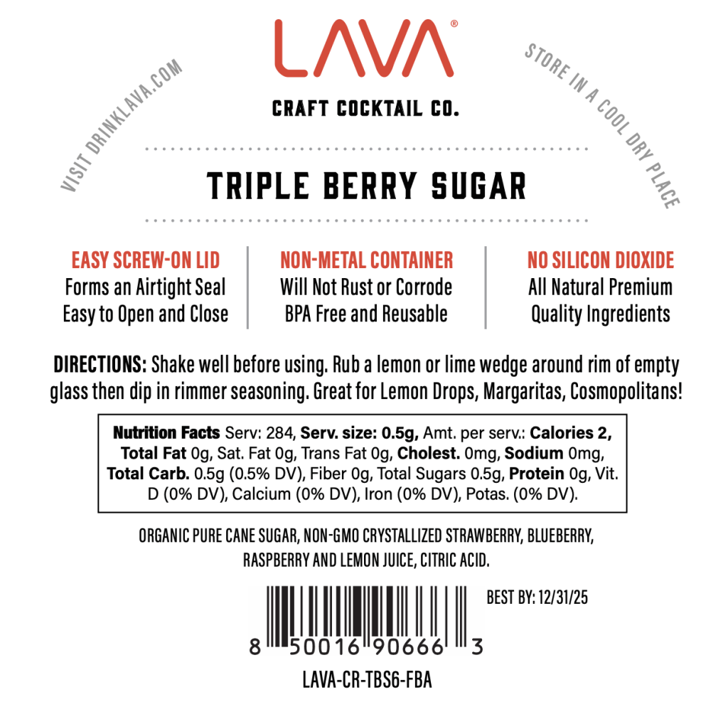 LAVA Premium Triple Berry Sugar Rimmer 5oz | Natural Cocktail Rimmer